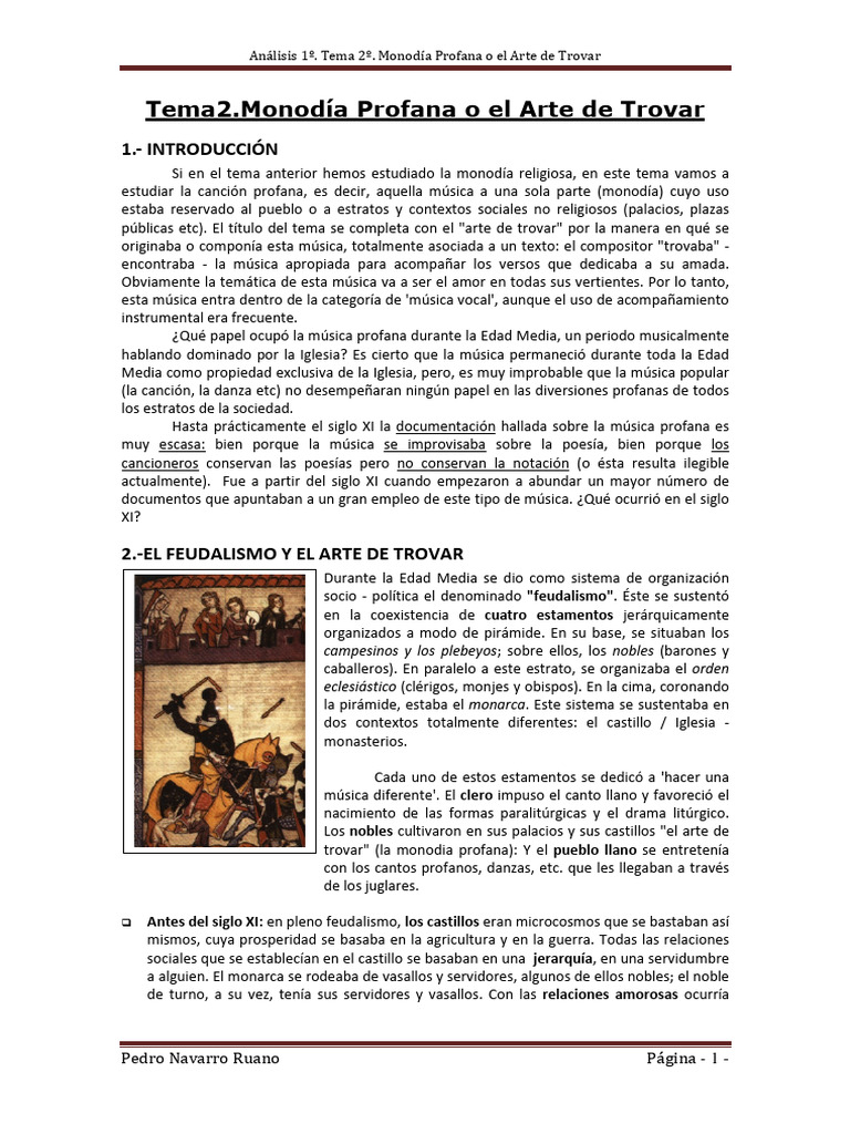 Análisis 1º-Tema 2.-Monodía Profana o El Arte de Trovar | PDF