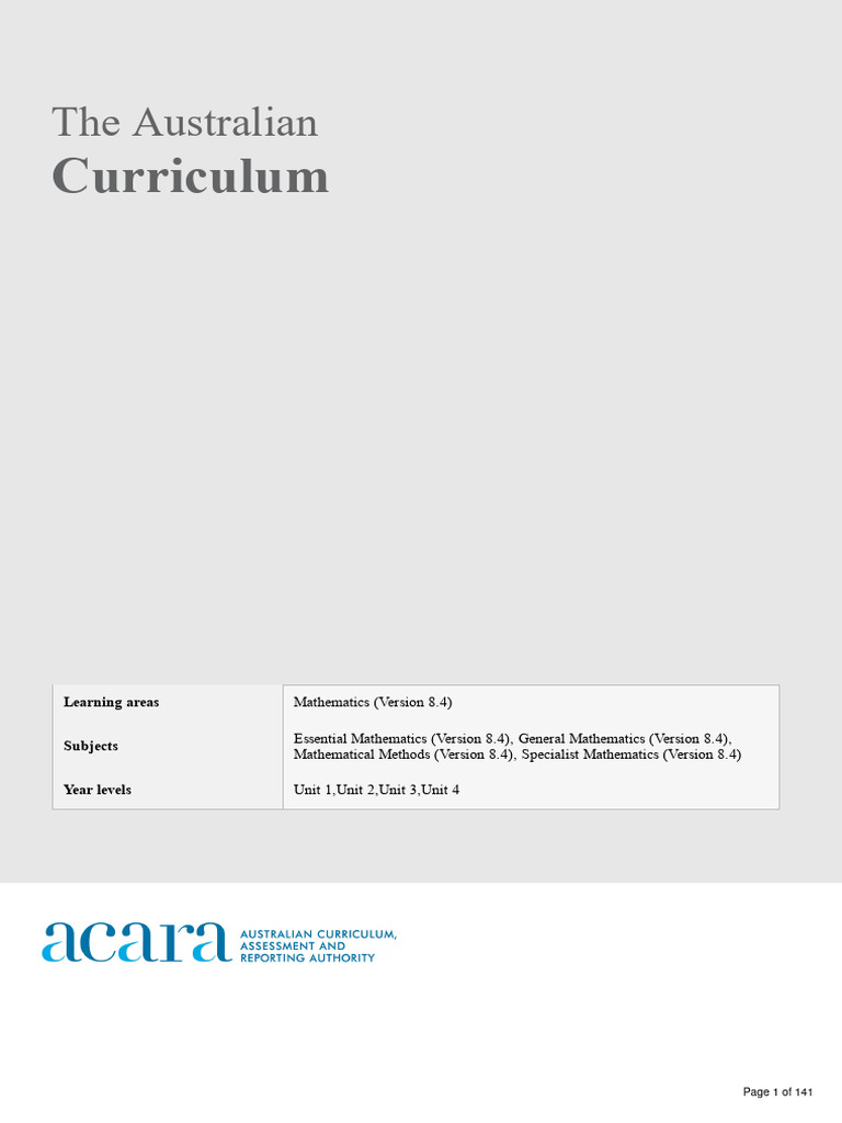 Australian Curriculum | PDF | Teaching Mathematics | Curriculum