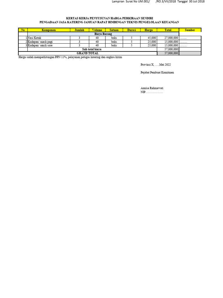 Lampiran 5 - Form Harga Perkiraan Sendiri Jasa Katering | PDF