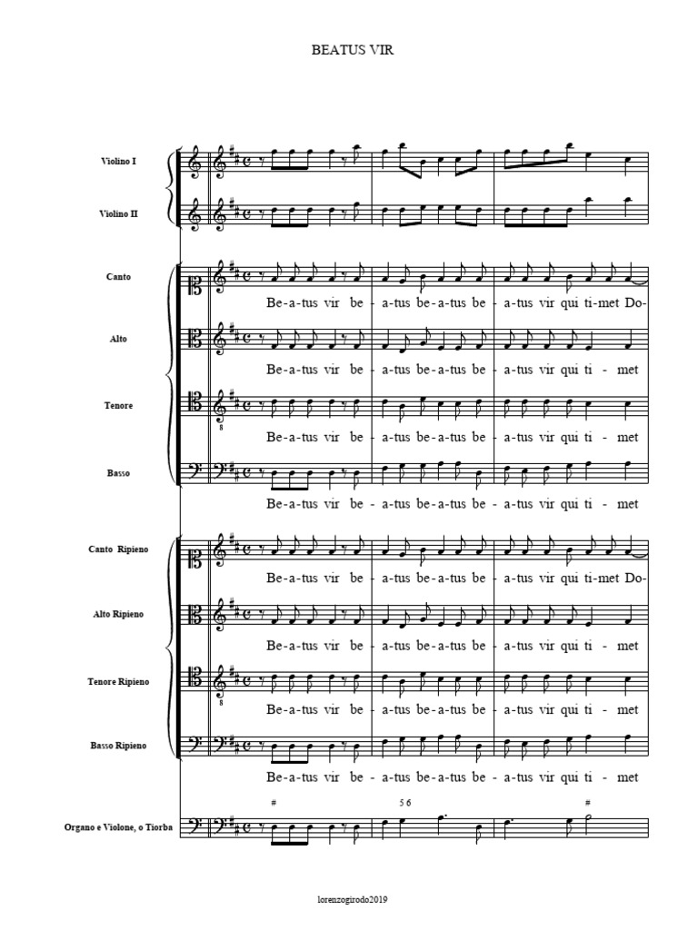 Beatus Vir SATB 2vl e BC - Cazzati | PDF