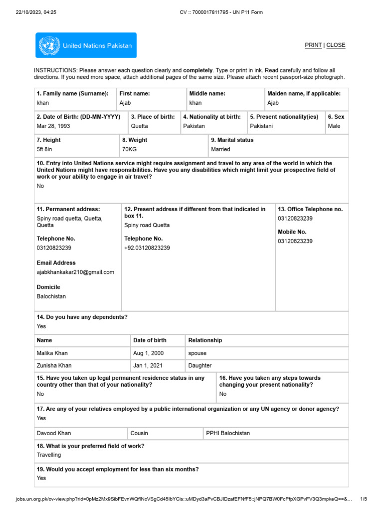 CV - 7000017811795 - UN P11 Form | PDF
