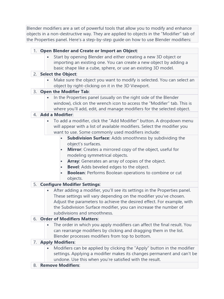 Blender Modifiers | PDF