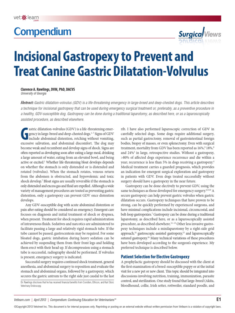 Gastropexy GDV | PDF | Clinical Medicine | Medical Specialties