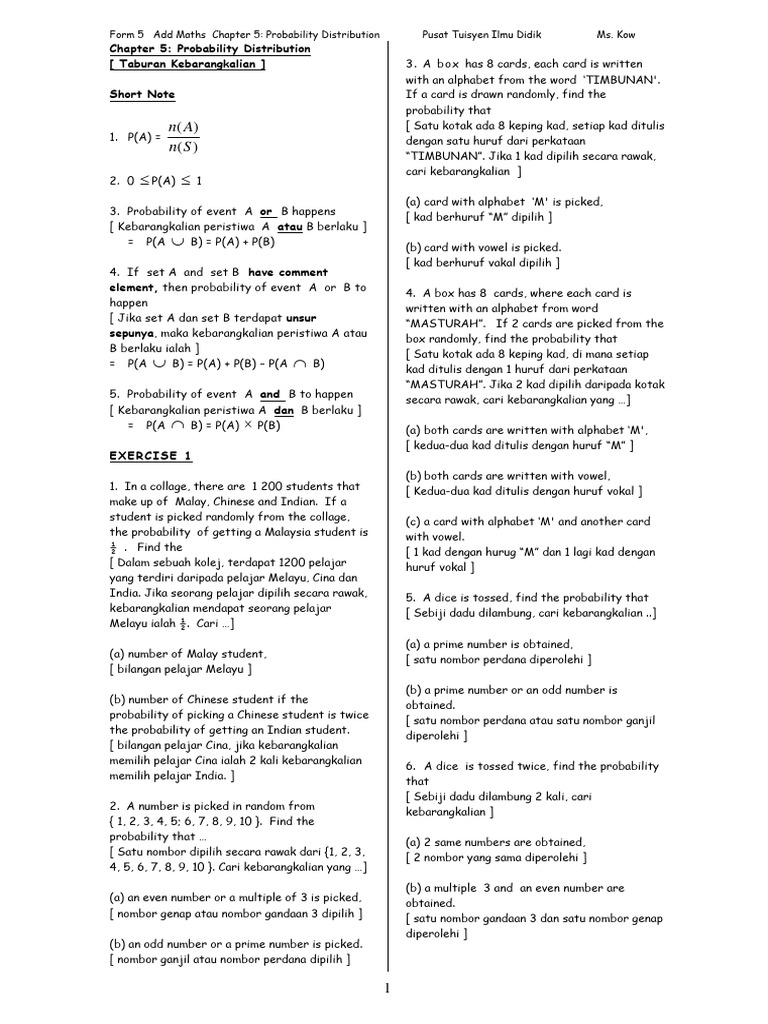 Bab 5 PG 1 To 20 Full | PDF | Probability | Mathematics