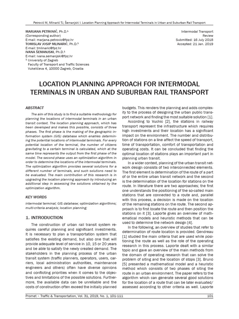 Location Planning Approach For Intermodal Terminals in Urban and ...