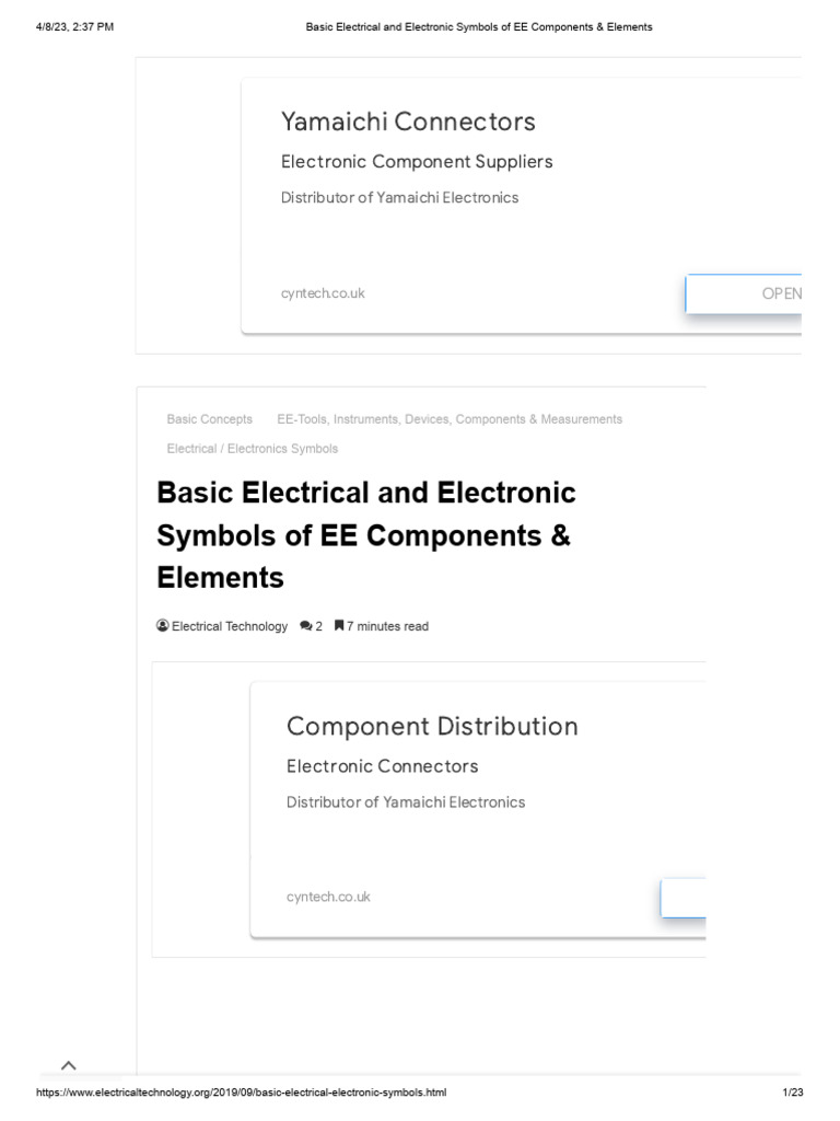 Basic Electrical and Electronic Symbols of EE Components & Elements | PDF