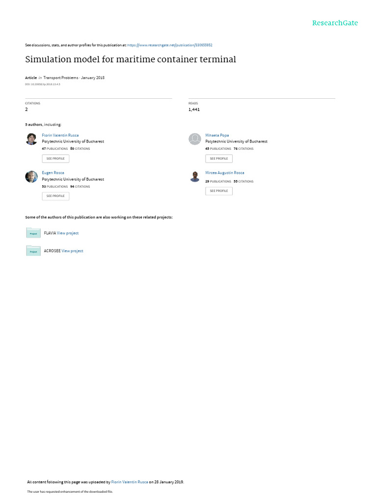 Simulation Model For Maritime Container Terminal Pdf Simulation Transport