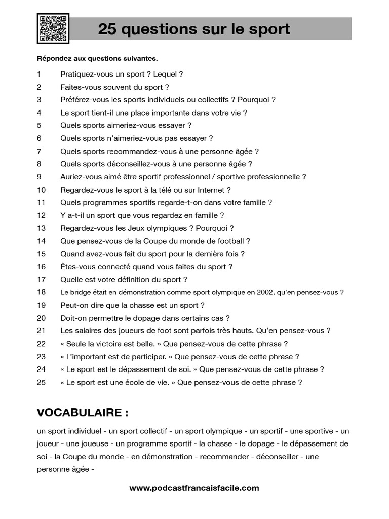 25 Questions Sur Le Sport Fle | PDF