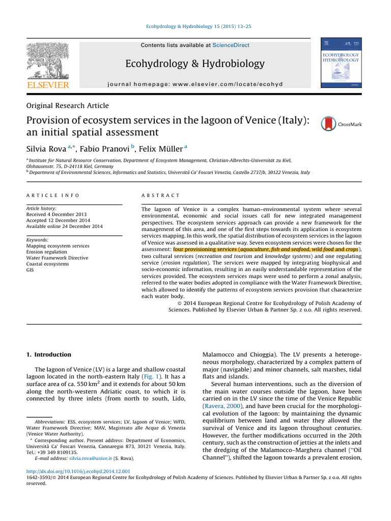 Provision of Ecosystem Services in The Lagoon of Venice 2015 ...