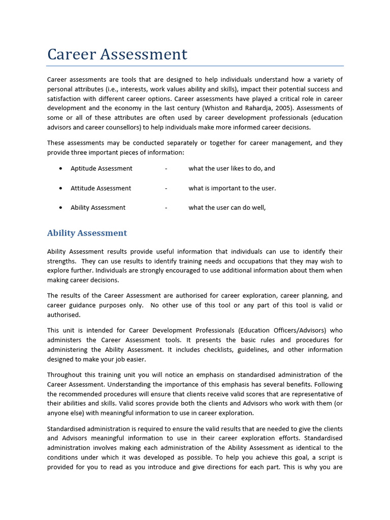 Career Assessment Tools and Guidelines | PDF