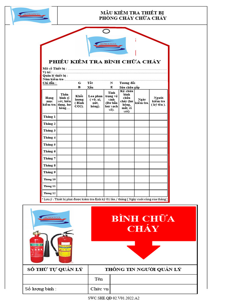 SWC.SHE.QĐ02.V01.2022.A3 MẪU PHIẾU KIỂM TRA PCCC | PDF