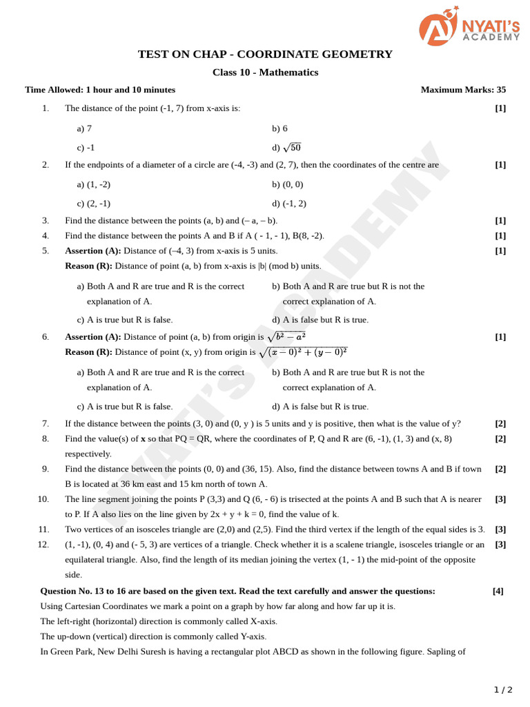 Test On Coordinate Geometry | PDF | Triangle | Rectangle