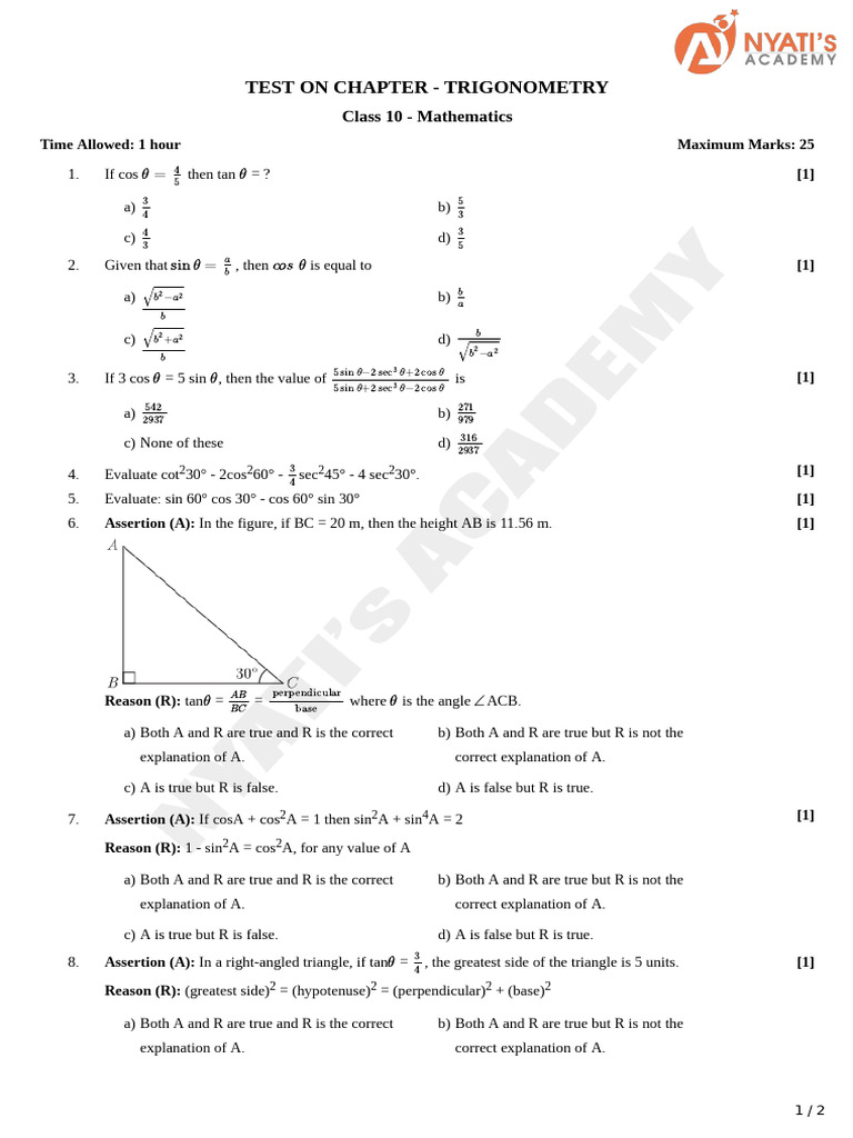 Test On Trigonometry | PDF | Elementary Geometry | Euclid