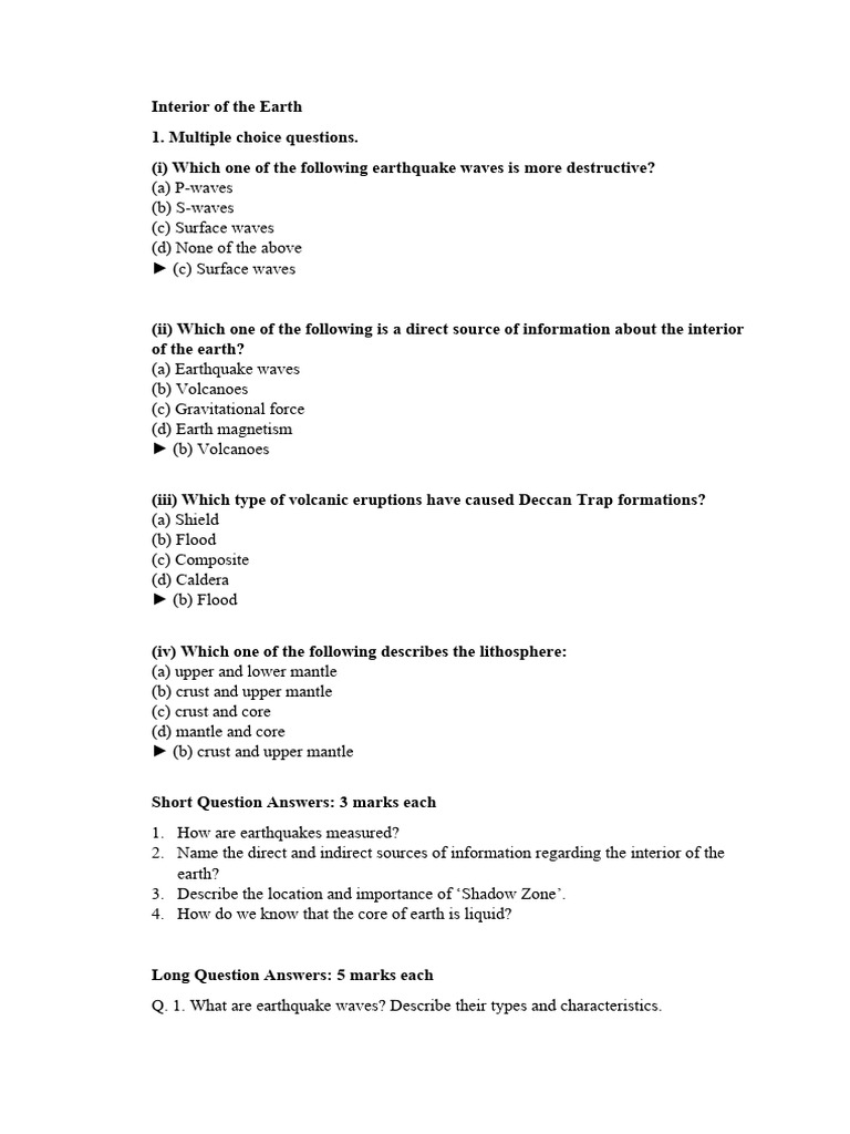 QUESTIONS Interior of The Earth | PDF
