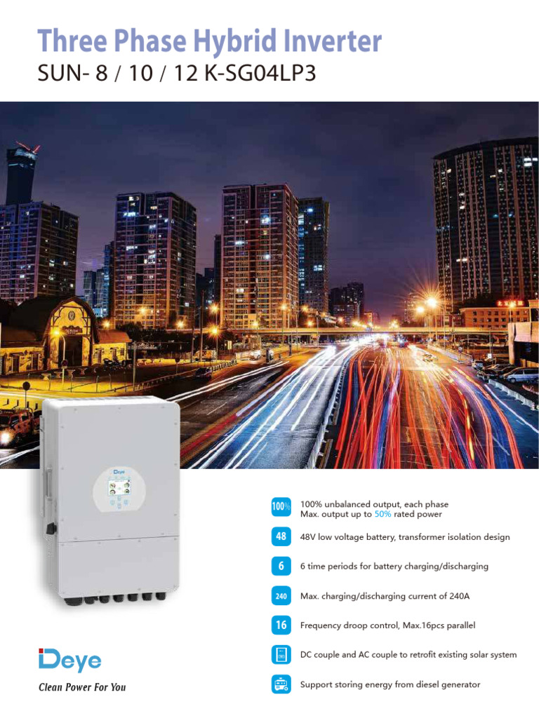 Deye 12Kw 3 Phase Hybrid Inverter Data Sheet | PDF | Alternating Current | Electrical Equipment