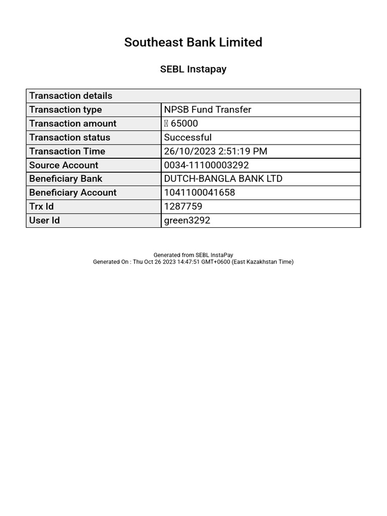 SEBL Instapay Transaction Details | PDF