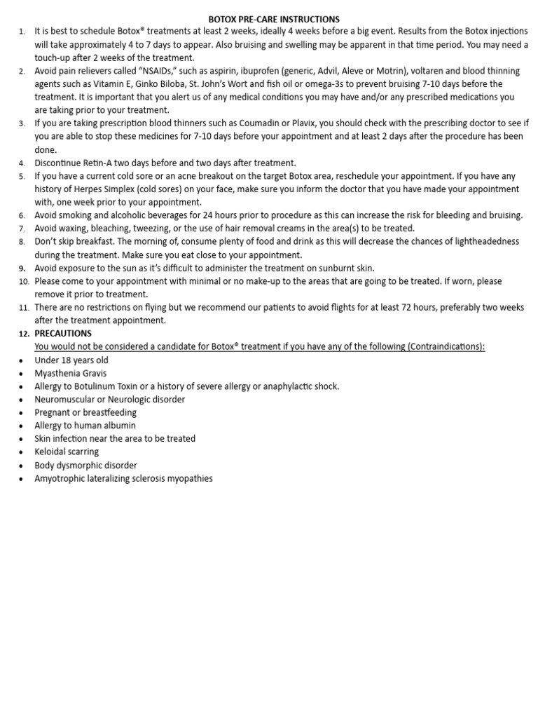 Botox Pre Instructions PDF