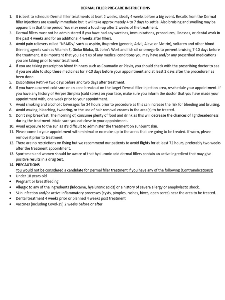 Dermal Filler Pre-Care Guidelines | PDF | Epidemiology | Immunology