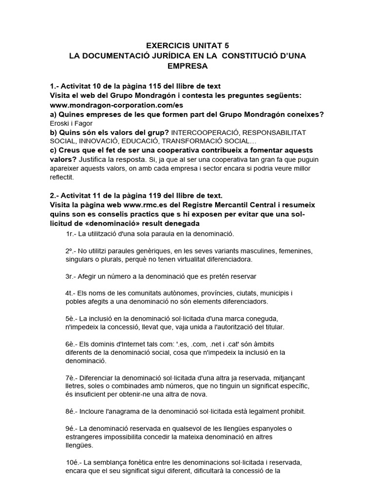 Exercicis Unitat 5 | PDF