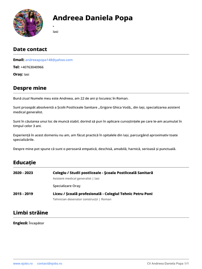 CV Popa Andreea Daniela | PDF