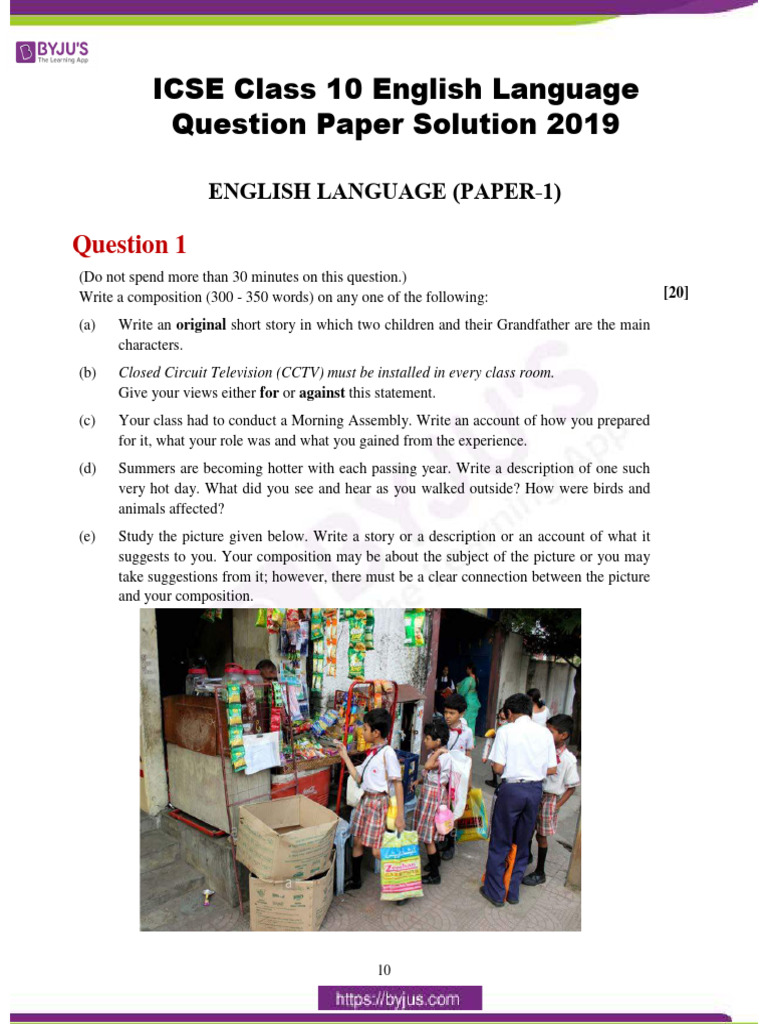 ICSE Class 10 English Language Question Paper Solution 2019 | PDF