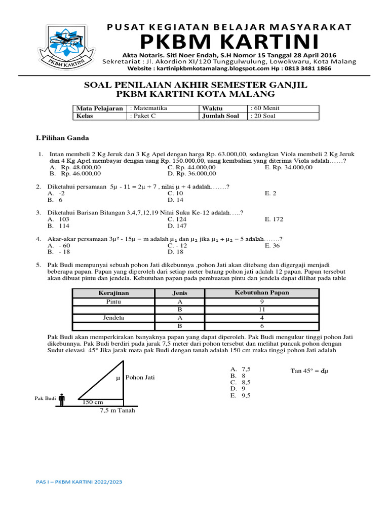 PAS Paket C 2022 - Matematika | PDF PAS Paket C 2022 - Matematika | PDF