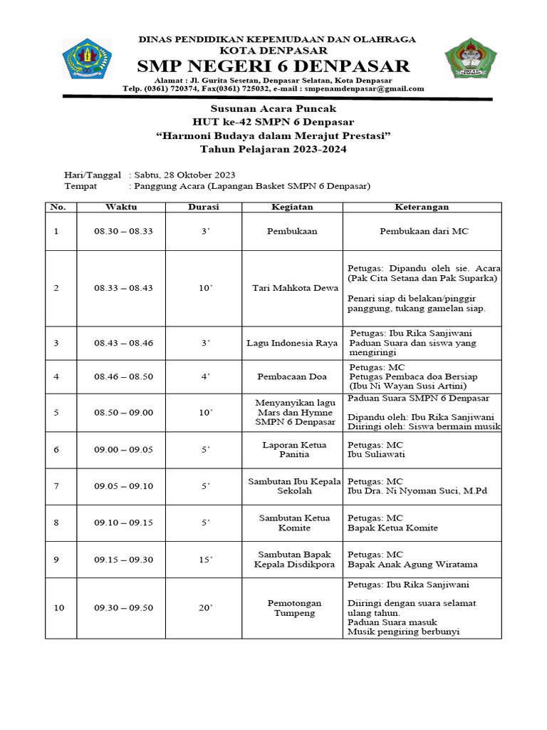 Susunan Acara HUT 42 Spensix | PDF