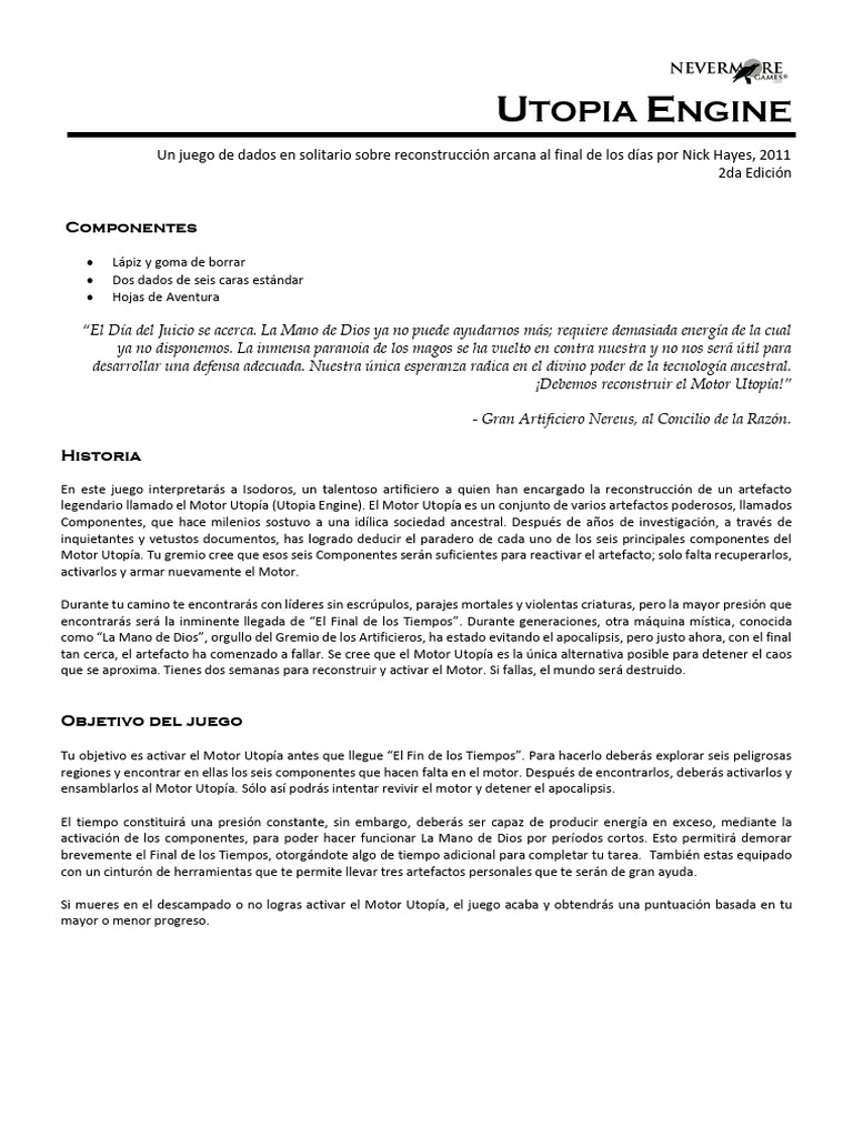 UTOPIA ENGINE - REglas - V2 - Jupklass | PDF