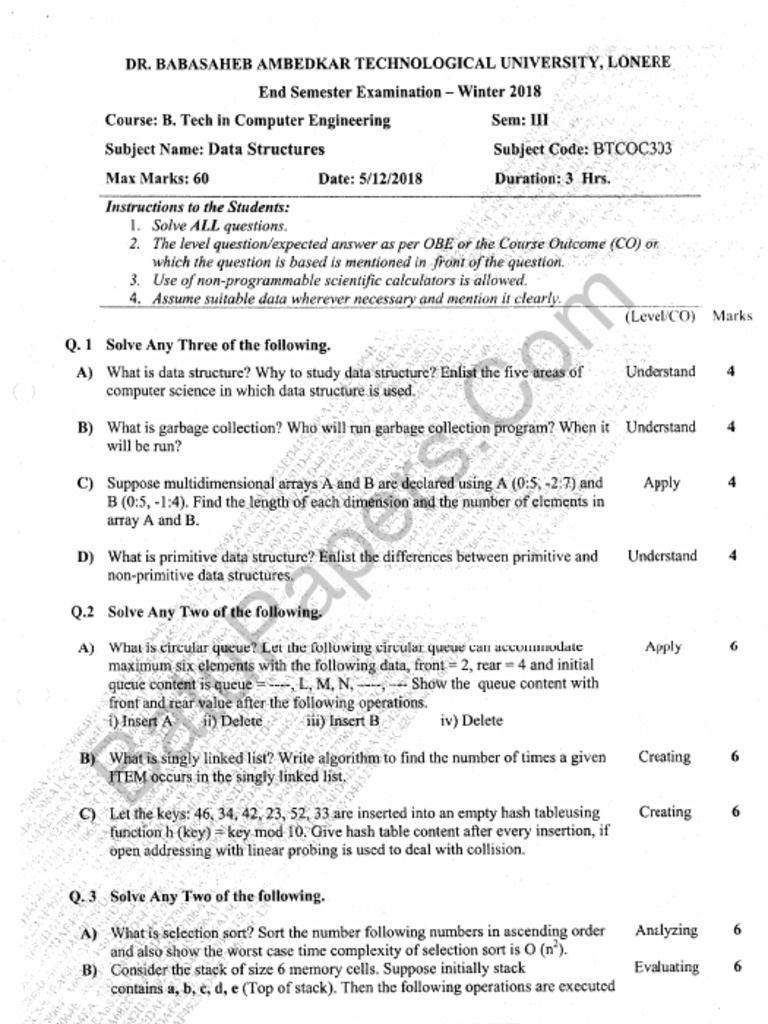 Btech Cs 3 Sem Data Structures Btcoc303 Dec 2018 | PDF Btech Cs 3 Sem Data Structures Btcoc303 Dec 2018 | PDF