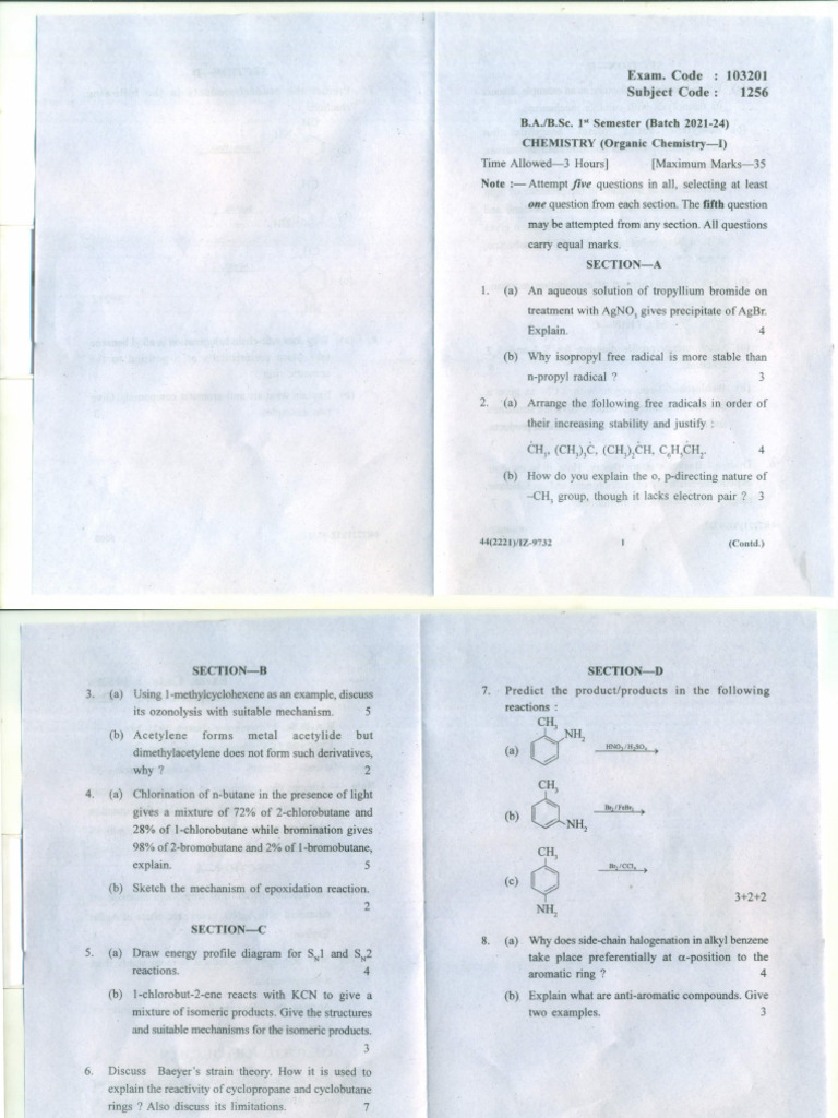 Chemistry - Oc - Ba-Bsc - 1st Sem - 2021 | PDF