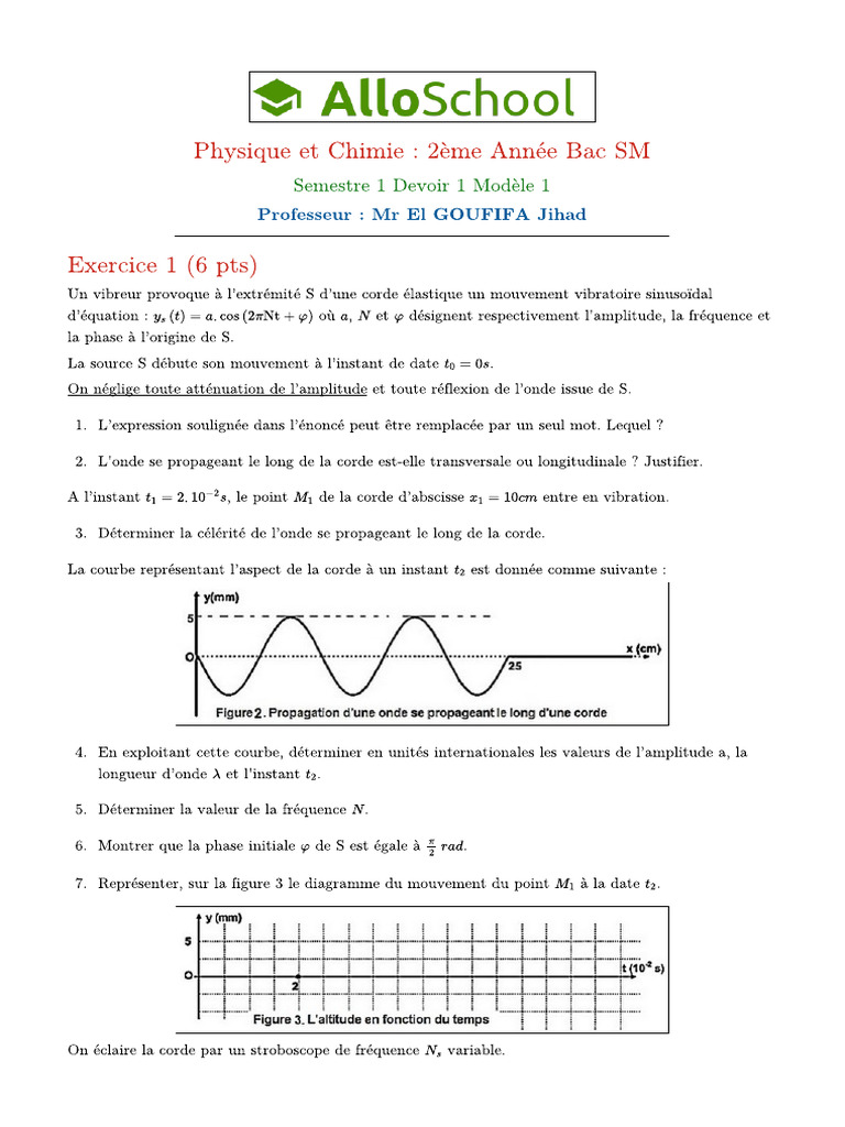 PC 2bac SM Controle 1 Semestre 1 | PDF