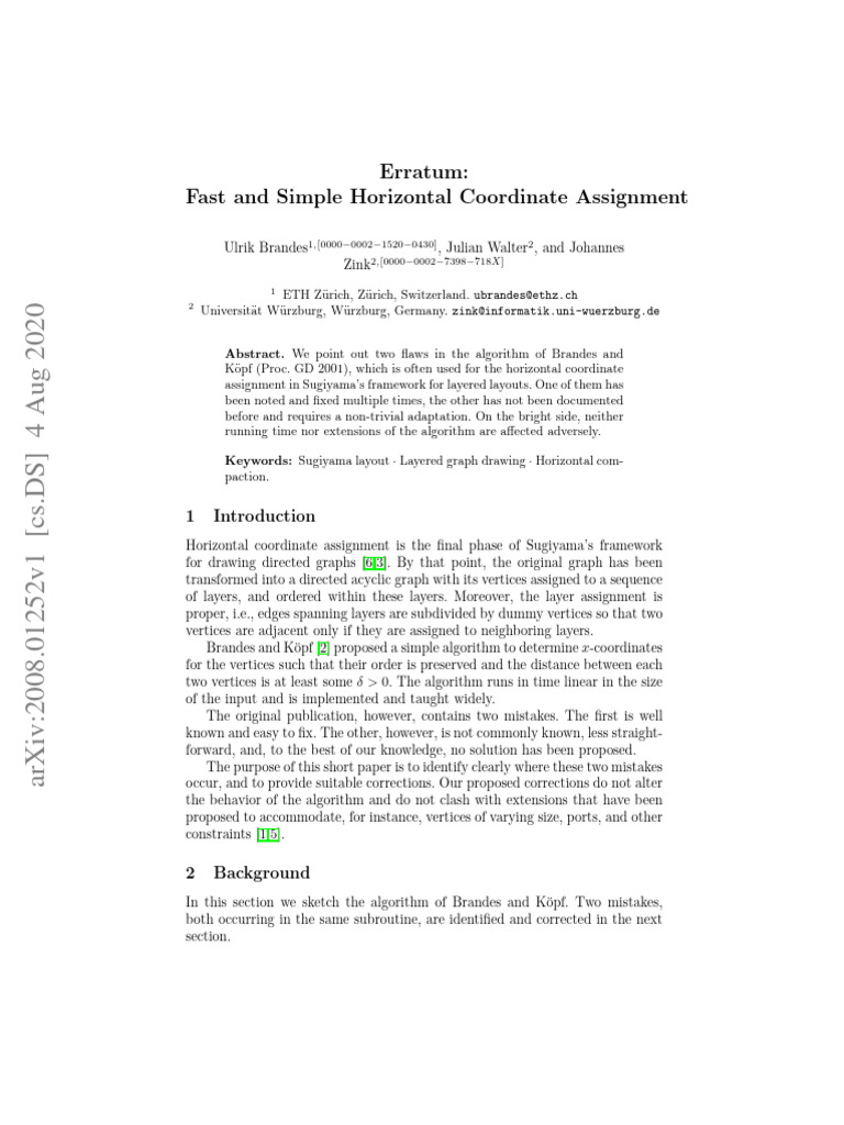 Fast and Simple Horizontal Coordinate Assignment - Errata | PDF Fast and Simple Horizontal Coordinate Assignment - Errata | PDF