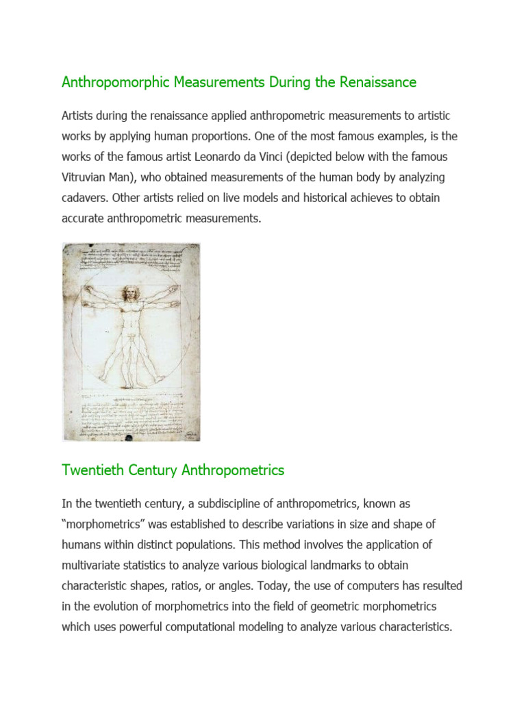 Anthropomorphic Measurements During The Renaissance | PDF