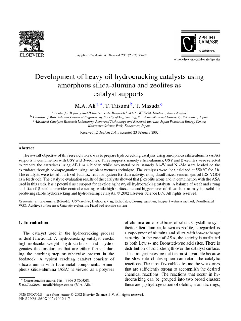 2002 Development of Heavy Oil Hydrocracking Catalysts Using Amorphous ...
