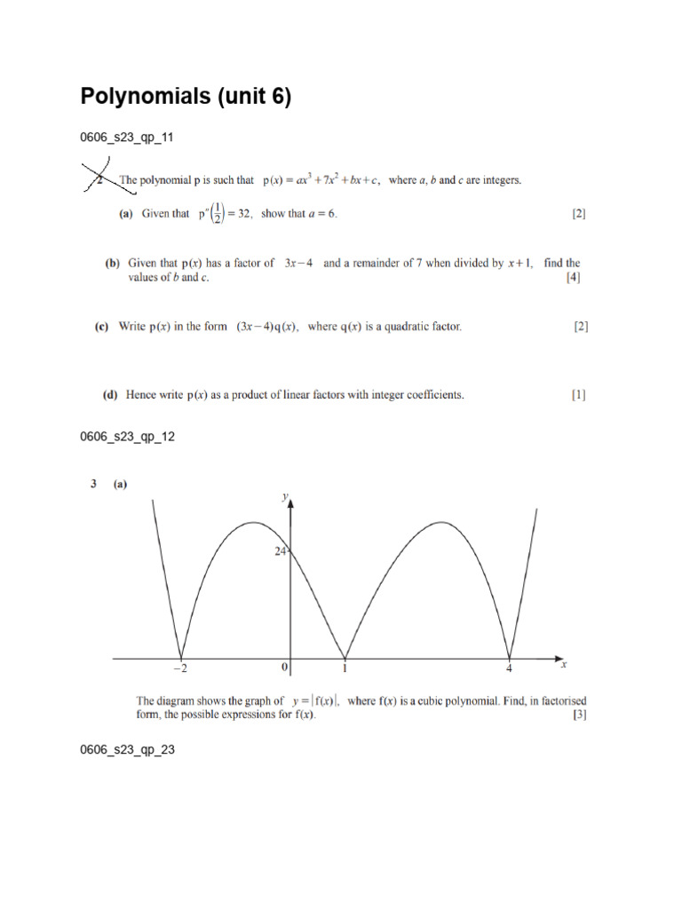 Unit 6 - Polynomials Worksheet (IGCSE ADDITIONAL MATHEMATICS) | PDF