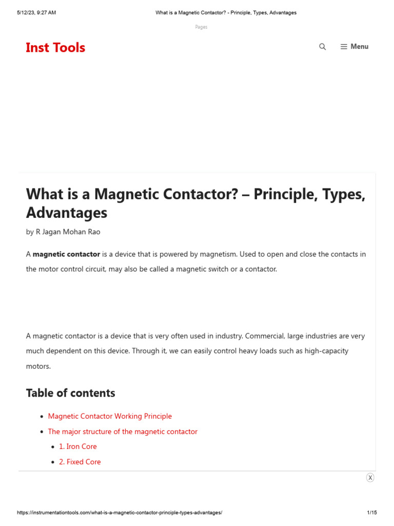 What Is A Magnetic Contactor - Principle, Types, Advantages | PDF