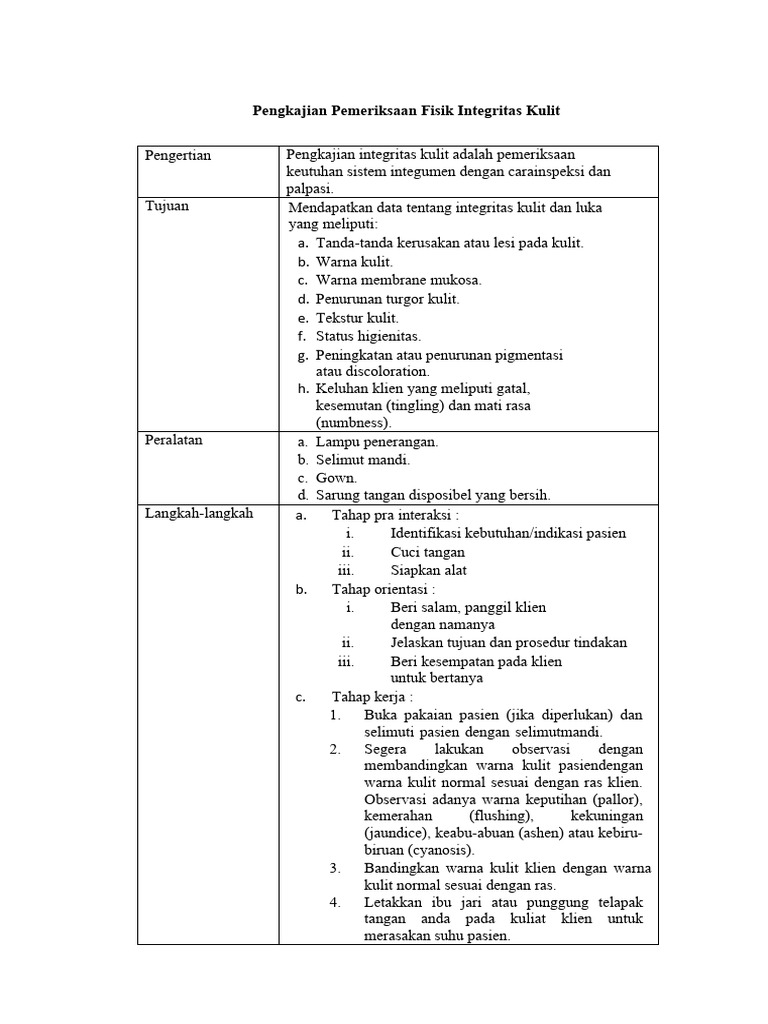 Sop Pemeriksaan Integritas Kulit | PDF