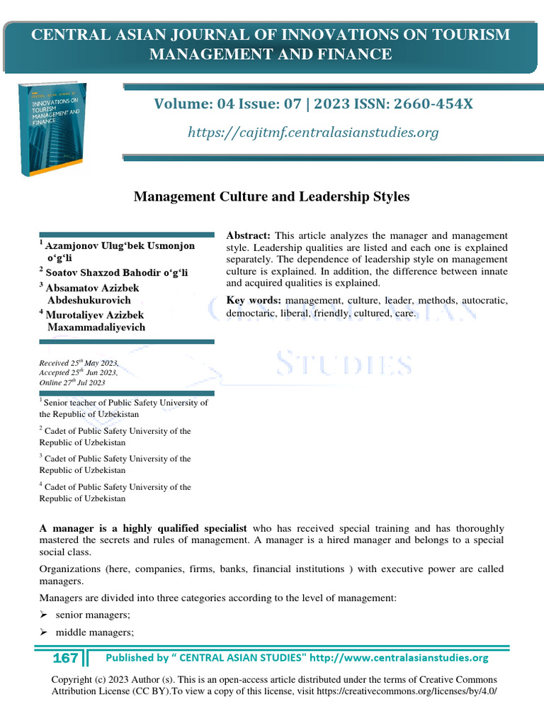 Management Culture and Leadership Styles | PDF | Leadership | Motivation