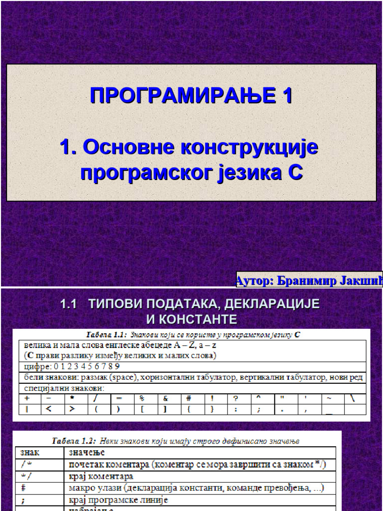 1 - Osnovne Konstrukcije Programskog Jezika C | PDF