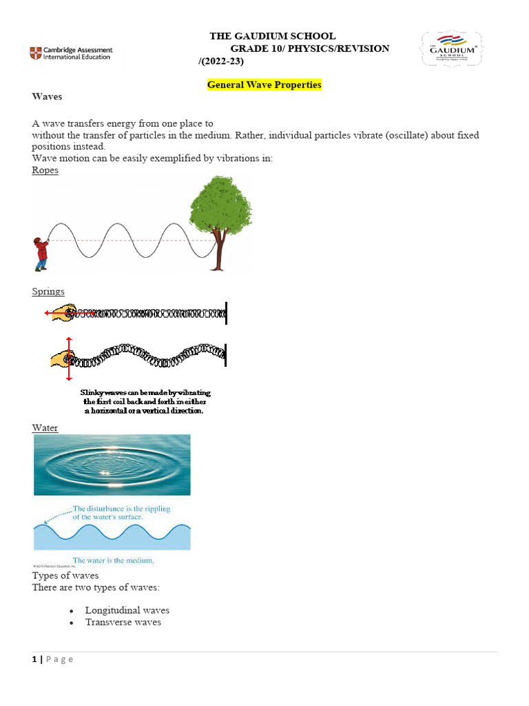 Waves Revision Notes Igcse Physics Pdf Waves Refraction