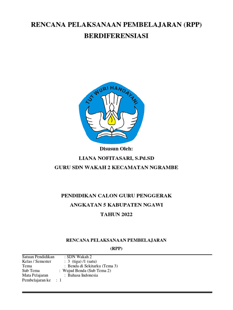 Rencana Pelaksanaan Pembelajaran (RPP) Berdiferensiasi | PDF