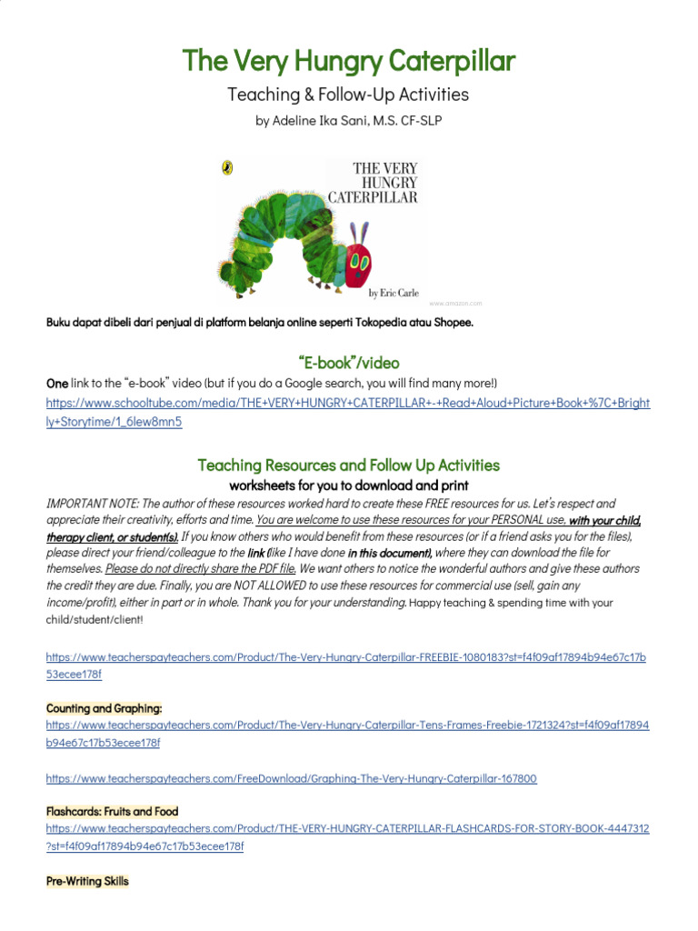 The Very Hungry Caterpillar - Teaching & Follow-Up Activities | PDF
