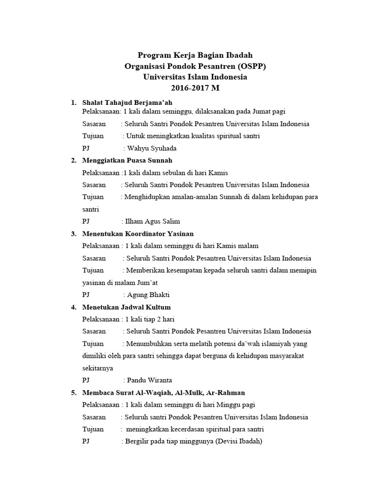 Program Kerja Divisi Ubudiyyah | PDF