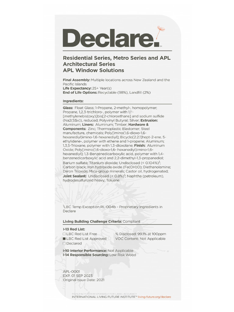 APL Window Solutions Declare Label All Series 2023 | PDF