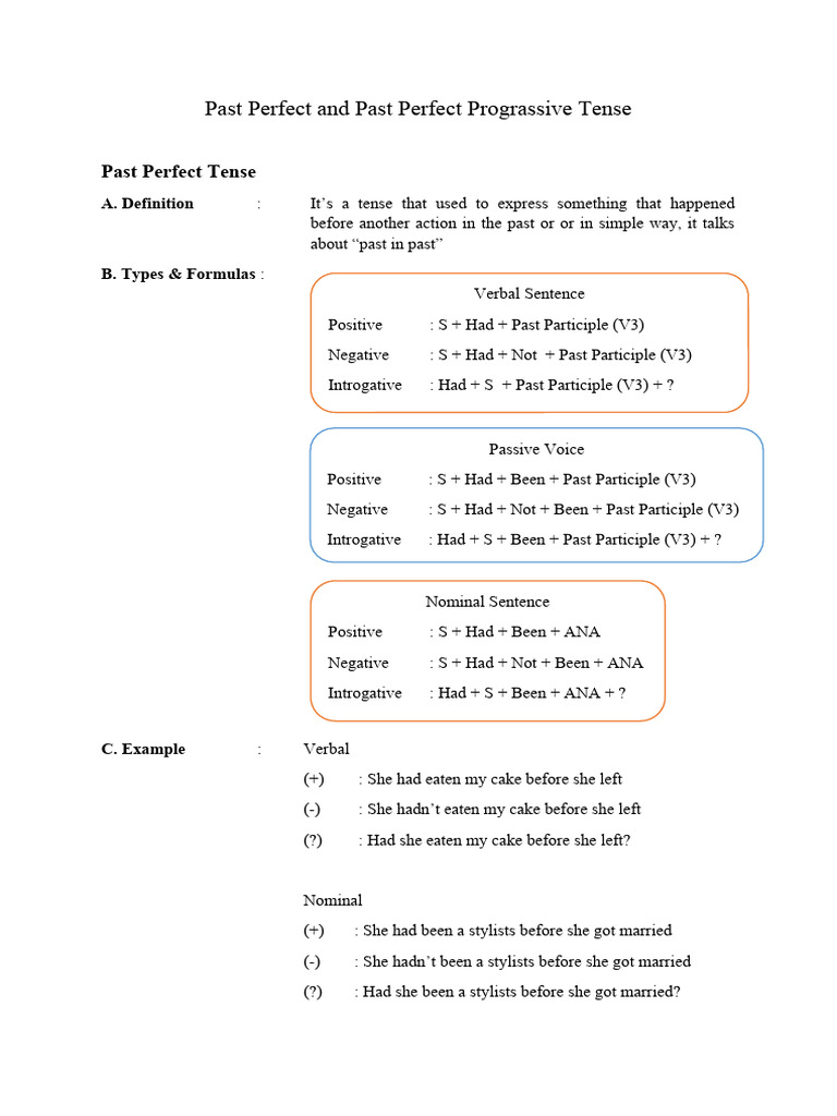 Past Perfect and Past Perfect Progressive Tense | PDF | Grammatical ...
