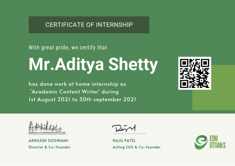 Aditya Shetty Certificate (EduIITians) | PDF Aditya Shetty Certificate (EduIITians) | PDF