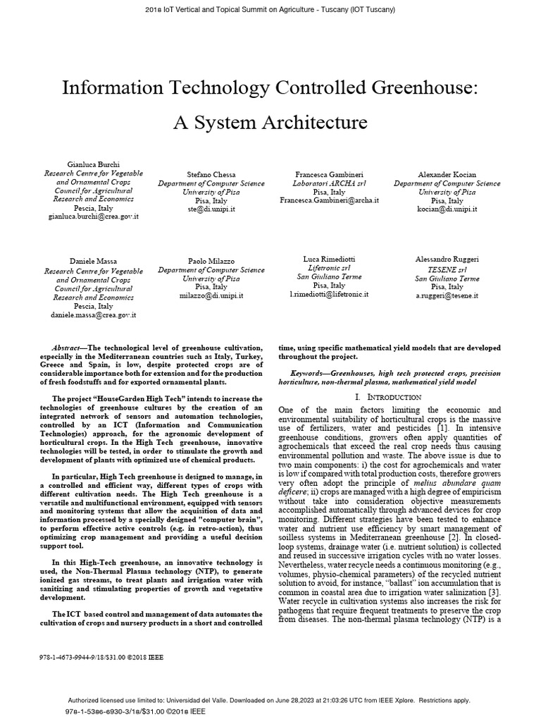 Information Technology Controlled Greenhouse A System Architecture | PDF | Agriculture | Greenhouse