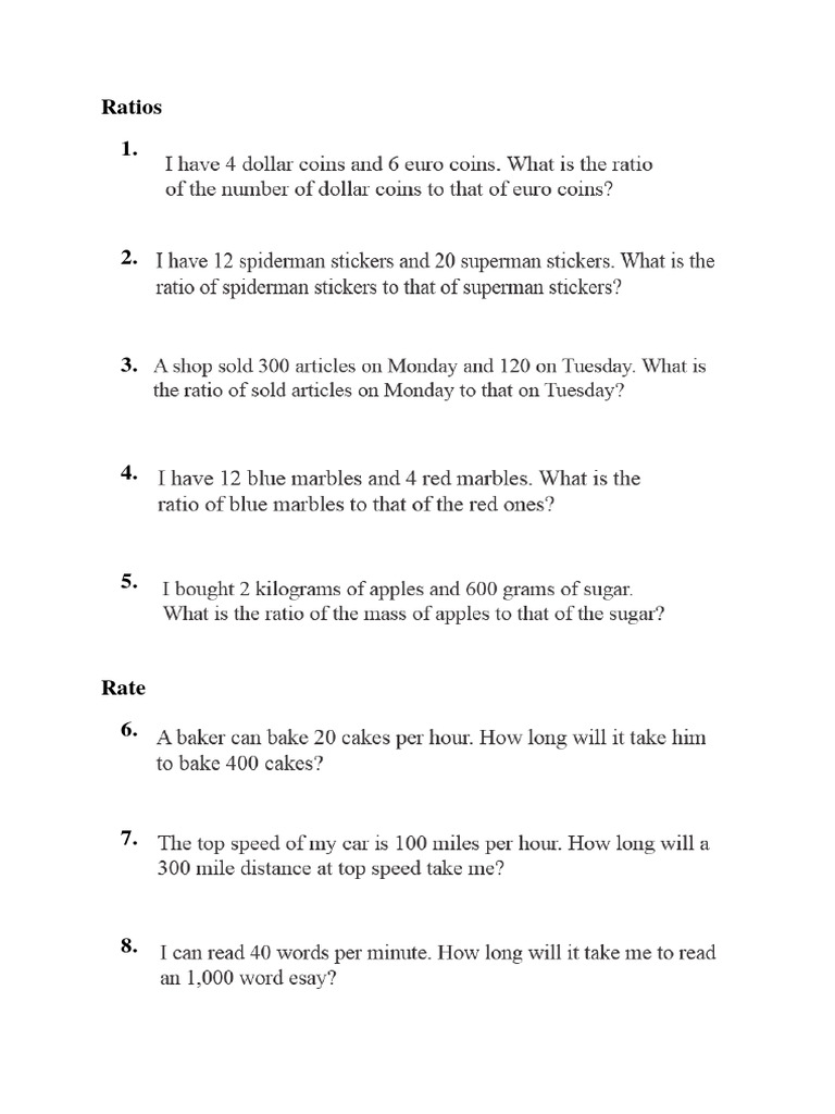 Ratios Rate Exercise | PDF