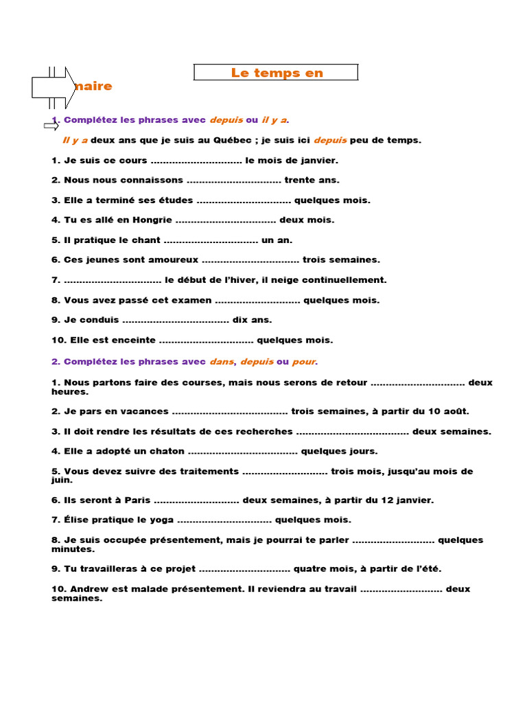 Exercices sur l'expression du temps | PDF