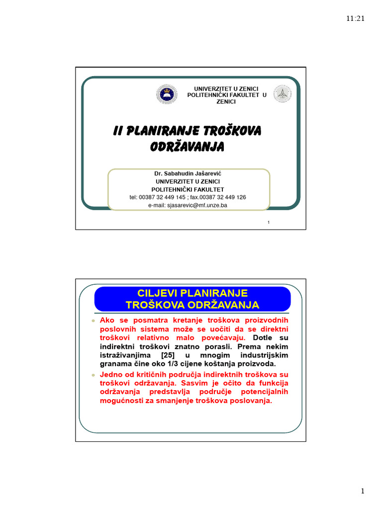 Planiranje Troškova Održavanja | PDF